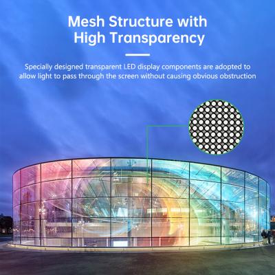 China Immersion 3D Holographic Screen Invisible 4K HD Transparent P3.91 LED Mesh Screen For Advertising for sale