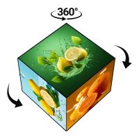 China Outdoor Waterproof Full Creative LED Screen Color 360 Rotating 120Hz Magic Cube LED 3D Video Advertising Sign for sale