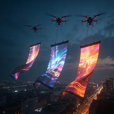 China 500cd-5000cd Flying LED Screen , Flexible LED Flying Display For Advertising for sale