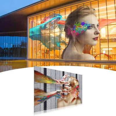 China Indoor LED Transparent Vanish Screen Window Glass Video Mesh Soft Flexible Rollable Digital Signage Display for sale