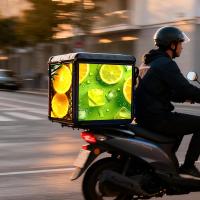 China Smart Innovative Portable LED Delivery Box Anti Glare Advertising Food Delivery Box LED Display for sale