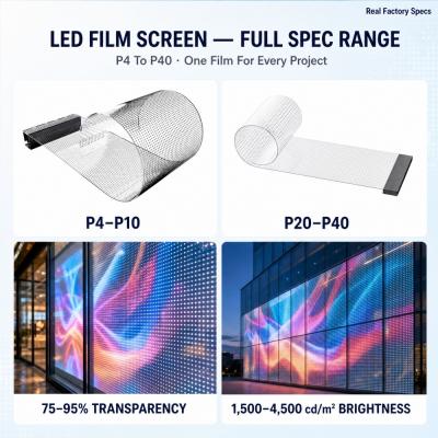 China P10 Flexible Transparent LED Film Screen, 90% Transparency Self-Adhesive Display for Mall Glass Window for sale