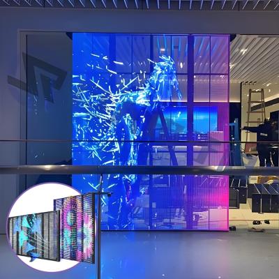 China Outdoor LED Grille Display P31 Transparent Mesh Screen Panel IP65 for Shopping Mall Facade Advertising for sale