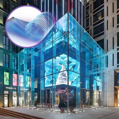 China P4 Transparent LED Film Screen, 1000×240mm See-Through LED Display Film for Glass Facade for sale