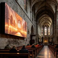 China Holographic LED Display Film for Church Window See Through 3D Hologram Screen High Brightness Custom Size for sale