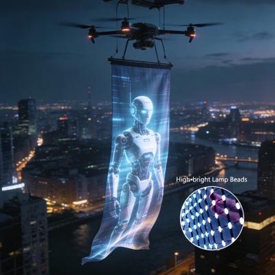 China Transparent LED Fabric Screen P20 Ultra-Light Rollable Mesh Display for Drone Show Aerial Performance Event Rental for sale