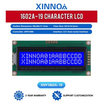 China 1602A-19 16x2 Character LCD Display Module 80x36mm 5V I2C Serial AIP31068 Blue Film White Letters for sale