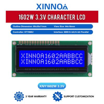 China Blue Film White Letters 1602W 3.3V LCD Module 16x02 ST7066U 80x30mm for sale