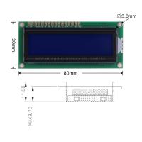 China Blue Film White Letters 1602W 3.3V LCD Module 16x02 ST7066U 80x30mm for sale