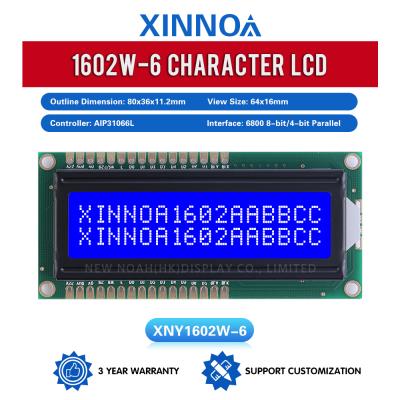 China Blue Film White Letters 1602W-6 16x2 LCD Display Module 80x36mm COB AIP31066L for sale