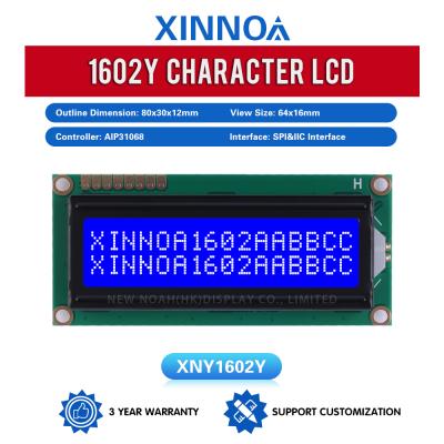 China Blue Film White Letters 1602Y IIC Serial Port LCD Display Screen 2X16 AIP31068 Character LCD Display Screen for sale
