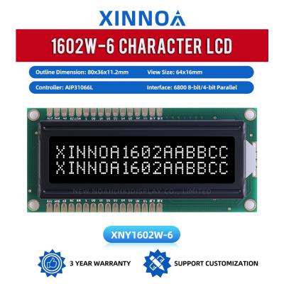 China 1602W-6 16x2 Character LCD Display Module 80x36mm COB AIP31066L Black Film for sale