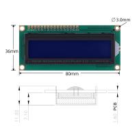 China European 1601A Character Dot Matrix LCD Module 80x36mm ST7066 Controller Blue Film White Letters for sale