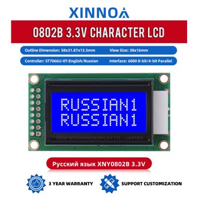 China Russian Blue Film 0802B 3.3V Character Dot Matrix Screen 8*2-Character LCD Screen COB LCD Module for sale