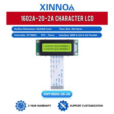 China 1602A-20-2A Yellow Green Film 16x2 Character LCD Module 53x20x8.1mm ST7066U COB for sale