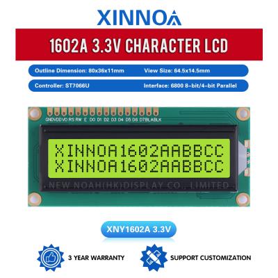 China 1602A 3.3V Yellow Green Film LCD Display 16x2 Character Module ST7066U 80x36mm for sale