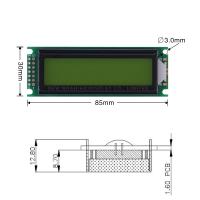 China 1602B1 16x2 Character LCD Module Yellow Green Film High Frame COB ST7066U 85x30x12.8mm for sale