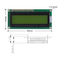 China 1602W STN LCD Character Display Module 80x30mm ST7066U Controller Yellow Green for sale
