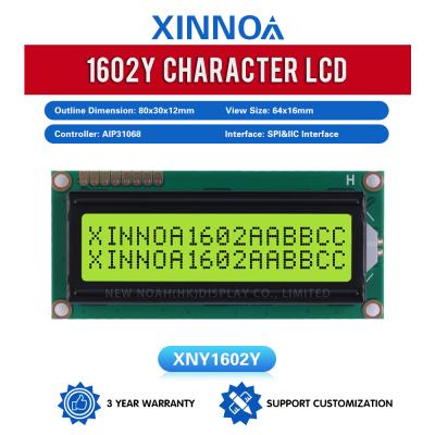 China Yellow Green 1602Y Character LCD Module 80x30mm Serial IIC AIP31068 COB Display for sale