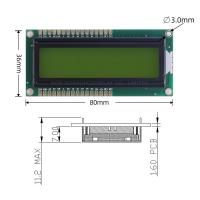 China Russian 1602W-6 Yellow Green Film 16x02 LCD Module 64x16mm View Area AIP31066L for sale