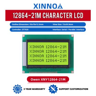 China Yellow Green 12864-21M LCD Screen Module ST7920 Controller 128x64 Resolution 3.3V 5V Serial Port for sale