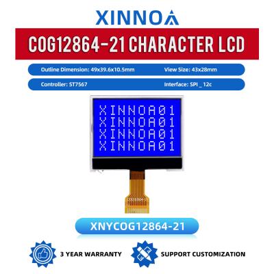 China COG12864-21 128x64 Blue Film COG Dot Matrix LCD Module with Backlight 49x39.6mm 10 Pin SPI for sale