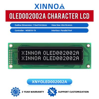China OLED002002A Character LCD Module, Black Film, Parallel Interface, 85x18.6mm View Size,  WS0010-TX Controller for sale