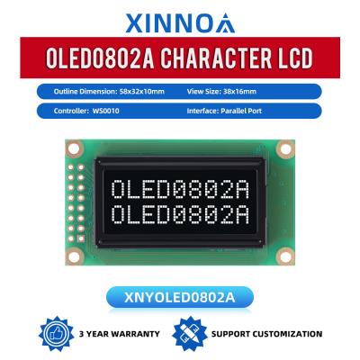 China OLED0802A Character LCD Display Module, Black Film, WS0010 Controller, Parallel Port Interface, 58x32x10mm Working Temperature -40+80 Display for sale