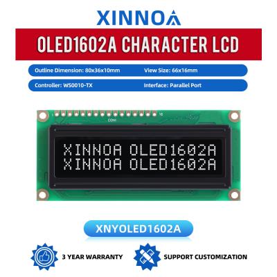 China OLED1602A Black Film, 16×2 Character OLED LCD Display Module, WS0010-TX, Parallel Interface, 66x16mm View Size, Working Temperature -40+80 Display for sale