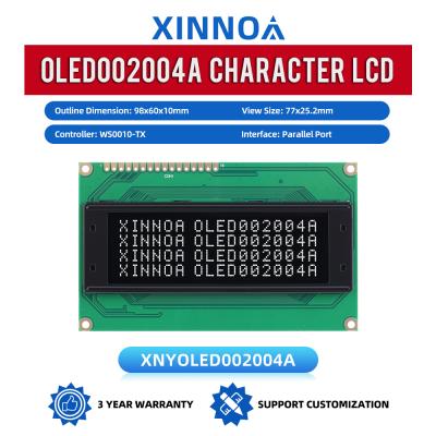 China OLED002004A Black Film,Character LCD Module, WS0010-TX Controller, Parallel Port Interface, 77x25.2mm View Size, Working Temperature -40+80 Display for sale