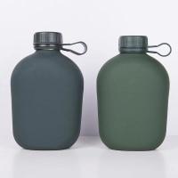 China Camping Training Students Water Bottle Aluminum Body With Rubber Coated Matte Finish With Pouch Bag Shoulder Stripes for sale