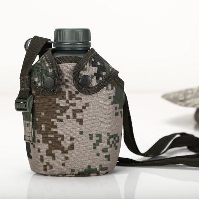 China Camping Training Students Water Bottle Aluminum Body With Rubber Coated Matte Finish With Pouch Bag Shoulder Stripes for sale