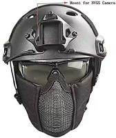 China Tactical Helmet Combined With Foldable Ear Protection Half Face Mesh Mask And Glass Set for sale