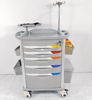 China Plastic 4-Wheel Resuscitation Trolley 750×475×920mm with CPR Equipment and Oxygen Cylinder Holder for sale