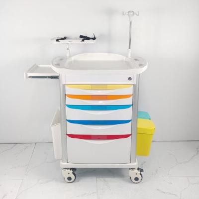 China Centralized Locked Hospital Emergency Cart 750×475×920mm with Sliding Shelf & Needle Disposal Holder for sale