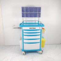 China ABS Anesthesia Medical Trolley 750×475×920mm with 5 Locking Drawers & Medical Accessories for sale