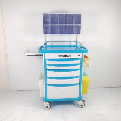 China ABS Anesthesia Medical Trolley 750×475×920mm with 5 Locking Drawers & Medical Accessories for sale