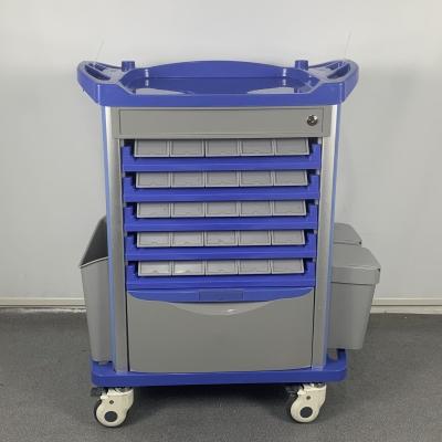 China Double Sides Emergency Medicine Crash Cart 750×475×920mm with 50-Unit ABS Cassette Bins and Centralized Lock for sale