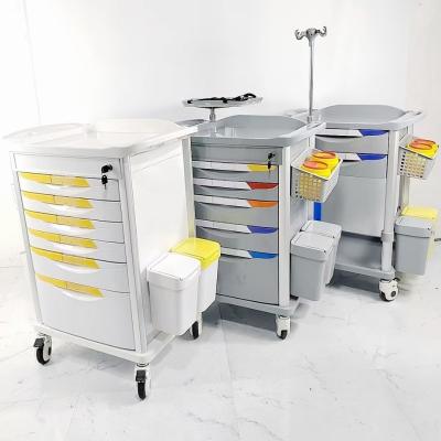 China 6 Drawer ABS Plastic Pharmacy Medical Trolley Cart 750×475×920mm with Central Lock & Casters for sale