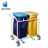 China Steel Frame Hospital Linen Hamper Double Bins 80×59×89cm with Foot Pedal Control and 4 Silent Wheels for sale