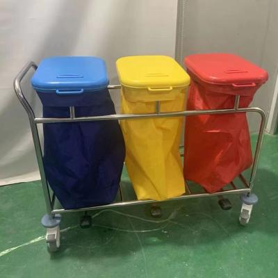 China Mobile 3 Bins Medical Waste Trolley Stainless Steel Frame 1180x500x840mm Hospital for sale