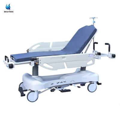 China Hydraulic Medical Transport Stretcher 220kg Capacity with 45-95cm Height Adjustment and Locking Wheels for sale