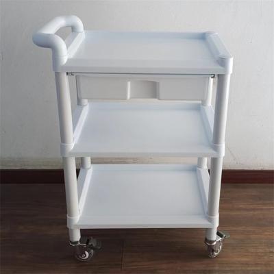 China Modular 3-Shelf Medical Storage Cart with Pull-Out Drawers Easy Assembly Plastic Trolley for sale
