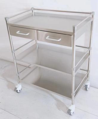 China 3-Tier Stainless Steel Medical Cart 600x400x970mm with 2 Drawers Clinical Trolley for sale