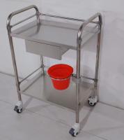 China Heavy Duty Stainless Steel Procedure Cart 2 Shelves with Drawer and Bucket 600x400x970mm for sale