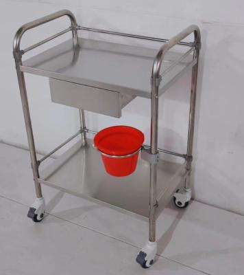 China Heavy Duty Stainless Steel Procedure Cart 2 Shelves with Drawer and Bucket 600x400x970mm for sale