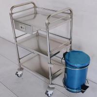 China 3 Level Stainless Steel Lab Cart 600x400x970mm with Drawer and Foot Operated Trash Can for sale
