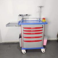 China Emergency Crash Cart with 5 Drawers Defibrillator Platform IV Pole for sale