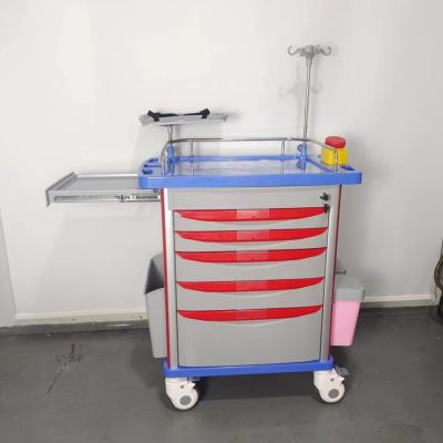 China Emergency Crash Cart with 5 Drawers Defibrillator Platform IV Pole for sale
