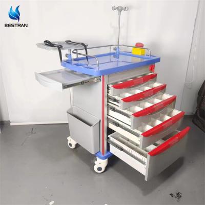 China Medical Resuscitation Trolley 750x475x920mm with CPR Board IV Pole One Time Lock for sale